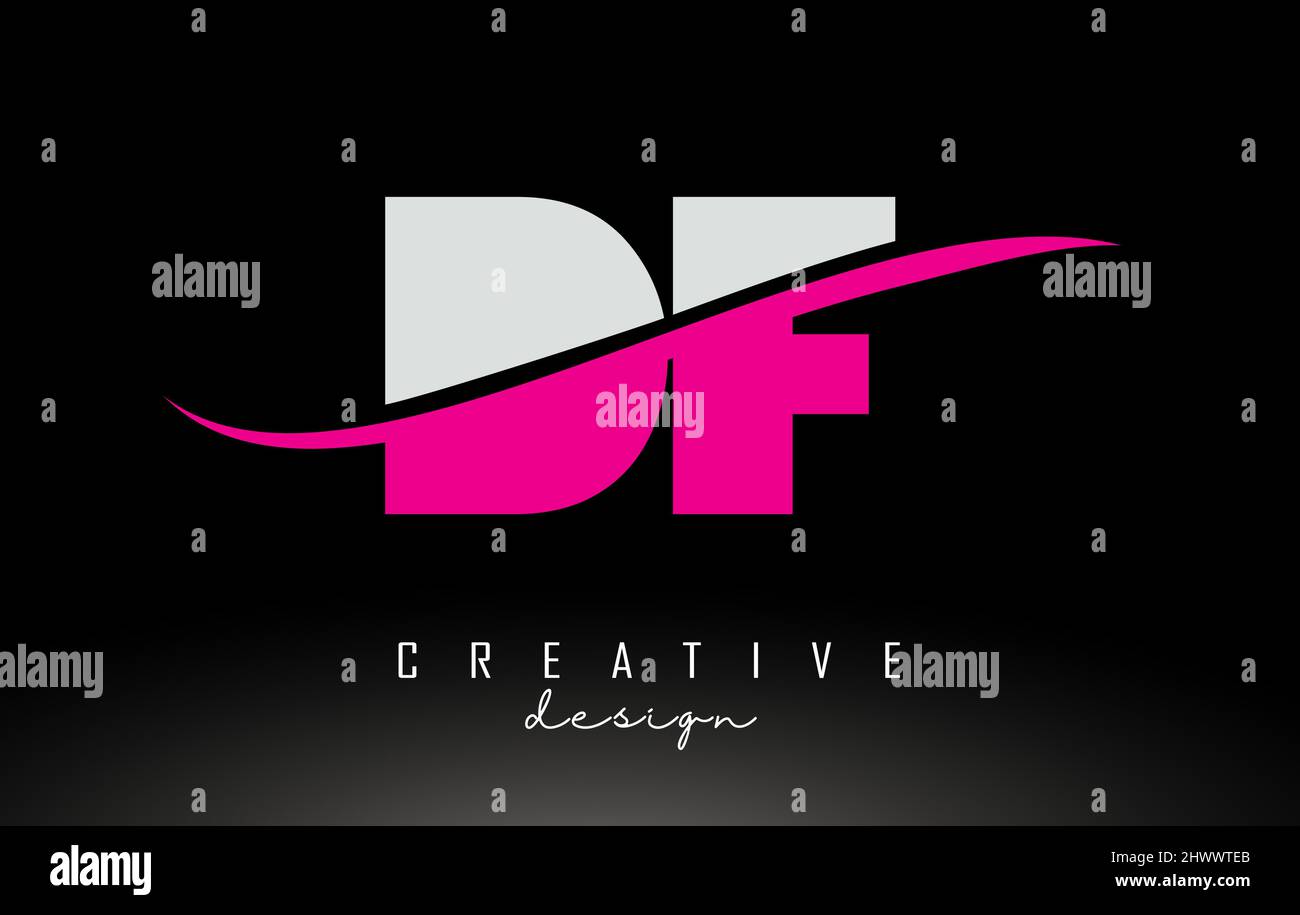 DF D F White and Pink Letter Logo with Swoosh and Curved Lines Stock ...