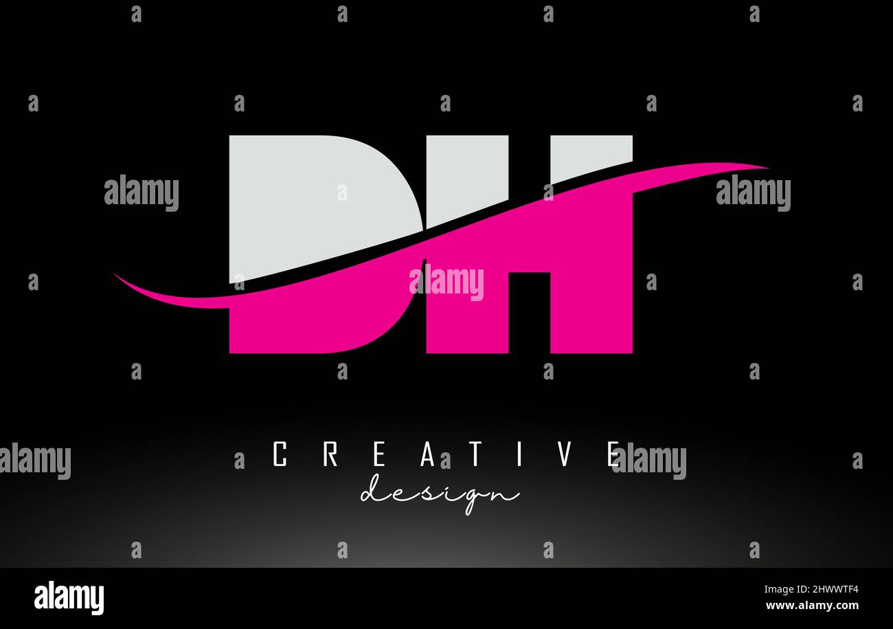 DH D H White and Pink Letter Logo with Swoosh and Curved Lines Stock ...