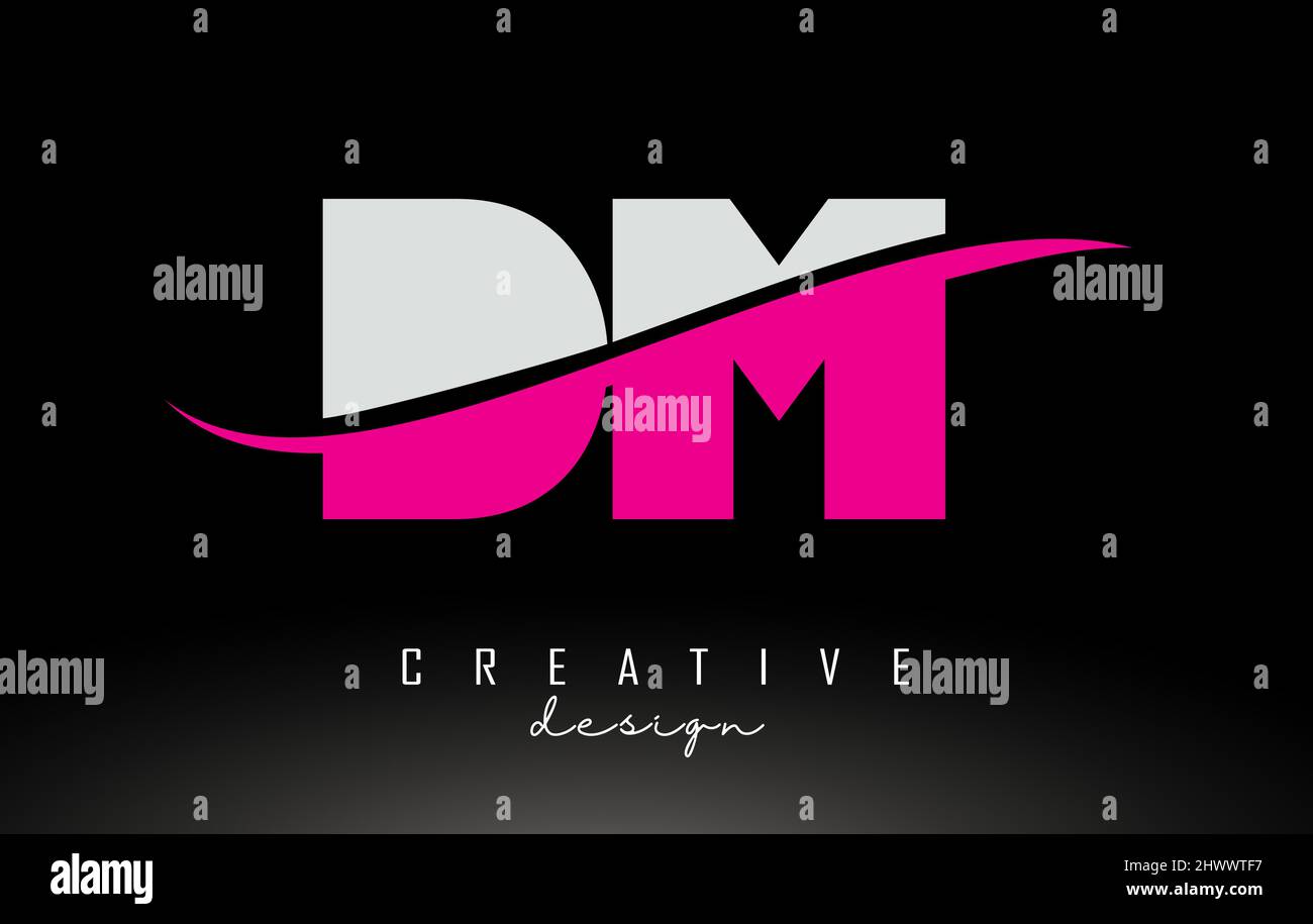DM D M White and Pink Letter Logo with Swoosh and Curved Lines Stock ...
