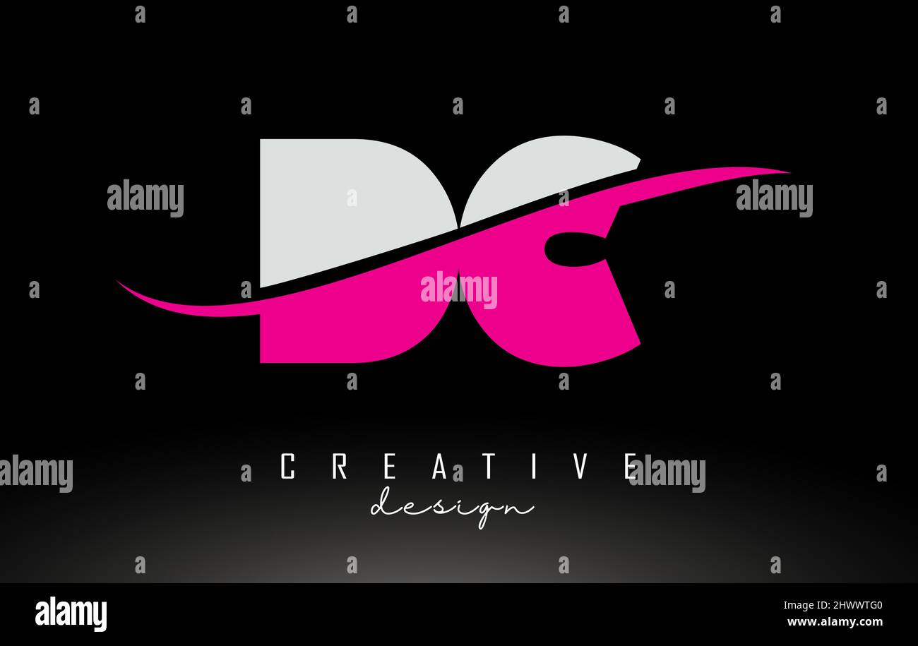 DC D C White and Pink Letter Logo with Swoosh and Curved Lines Stock ...