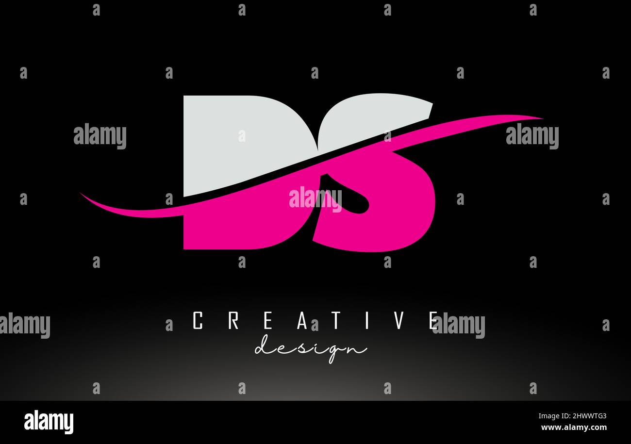 DS D S White and Pink Letter Logo with Swoosh and Curved Lines Stock ...
