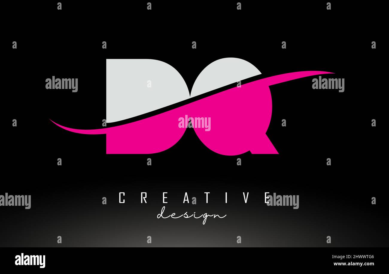 DQ D Q White and Pink Letter Logo with Swoosh and Curved Lines Stock ...