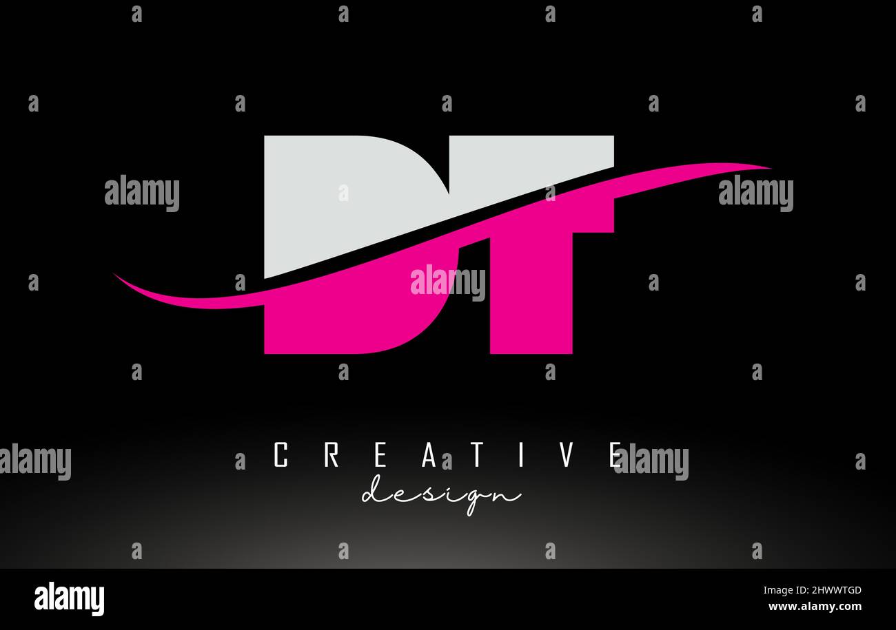 DT D T White and Pink Letter Logo with Swoosh and Curved Lines Stock ...