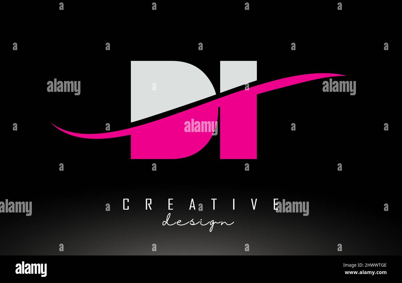 DI D I BlackWhiteand Pink Letter Logo with Swoosh and Curved Lines ...