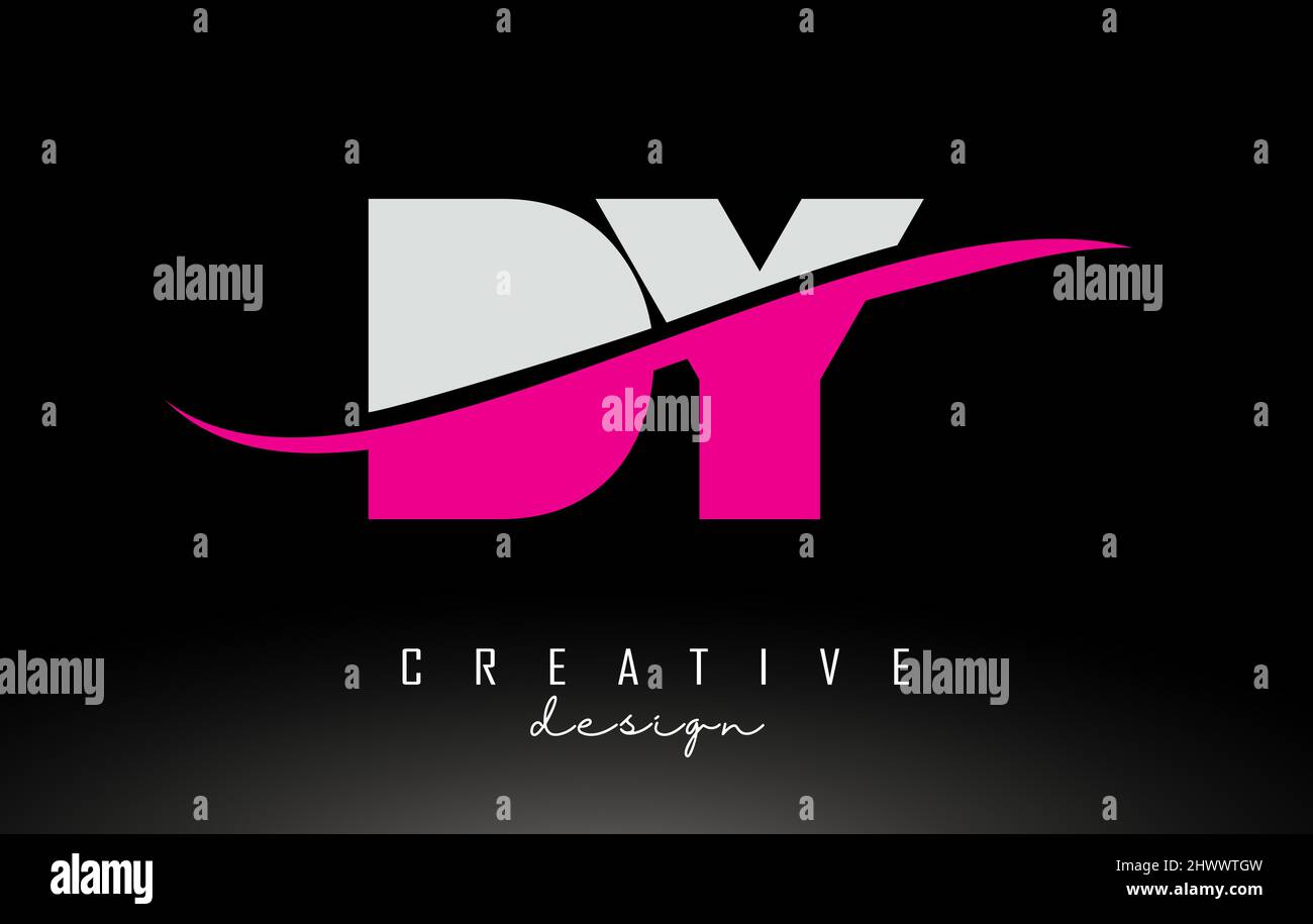 DY D Y White and Pink Letter Logo with Swoosh and Curved Lines Stock ...