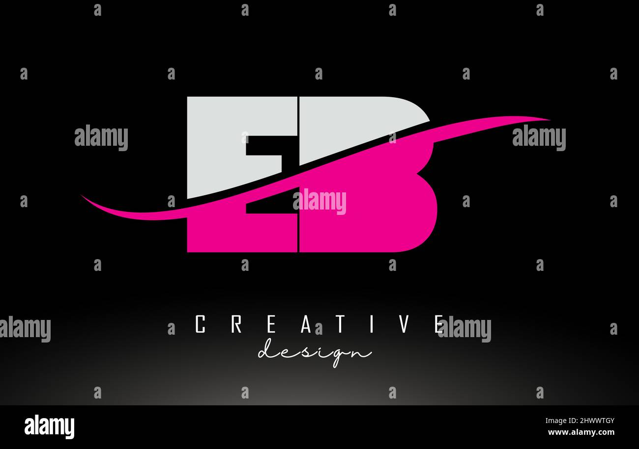 EB E B BlackWhiteand Pink Letter Logo with Swoosh and Curved Lines ...