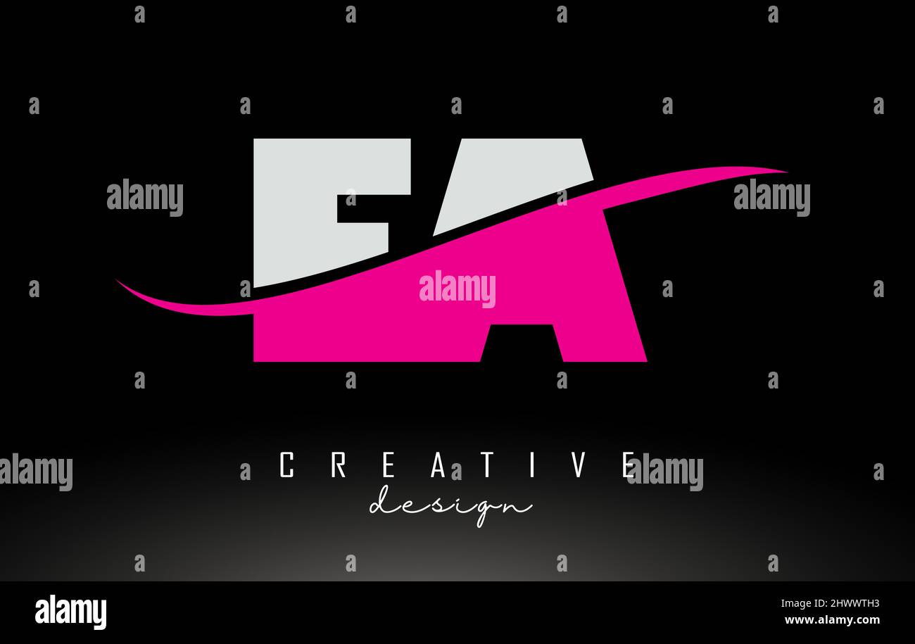 EA E A White and Pink Letter Logo with WhiteSwoosh and Curved Lines ...