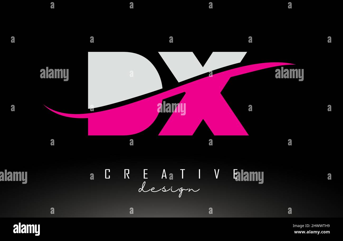 DX D X White and Pink Letter Logo with Swoosh and Curved Lines Stock ...