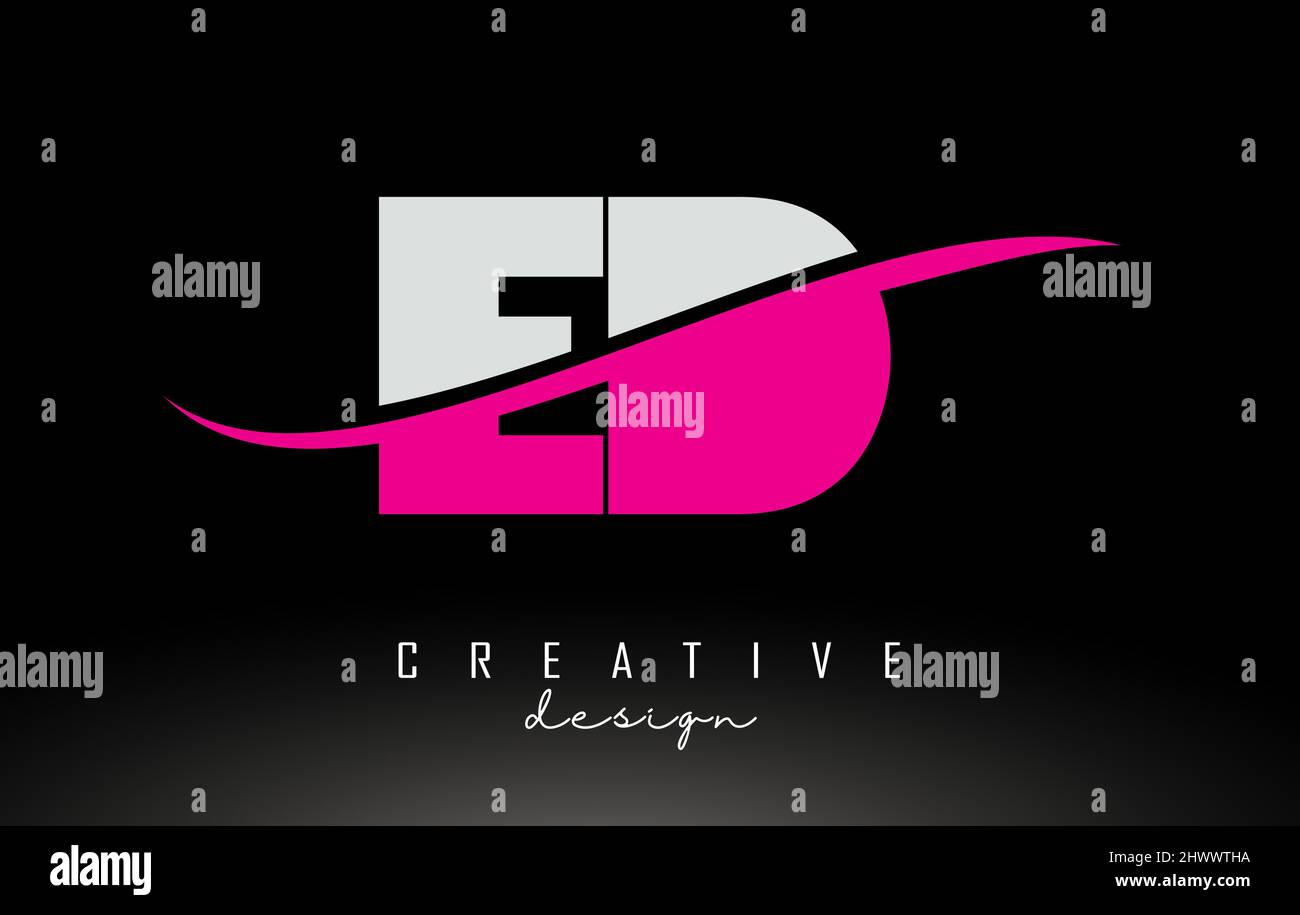 ED E D White and Pink Letter Logo with White Swoosh and Curved Lines ...