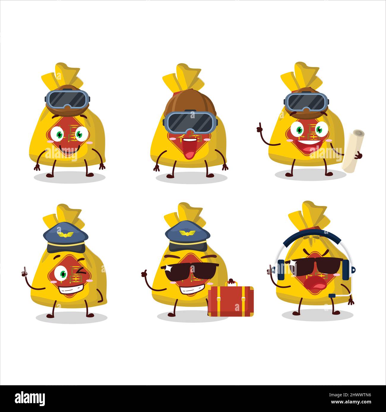 Pilot cartoon mascot yellow bag chinese with glasses. Vector ...