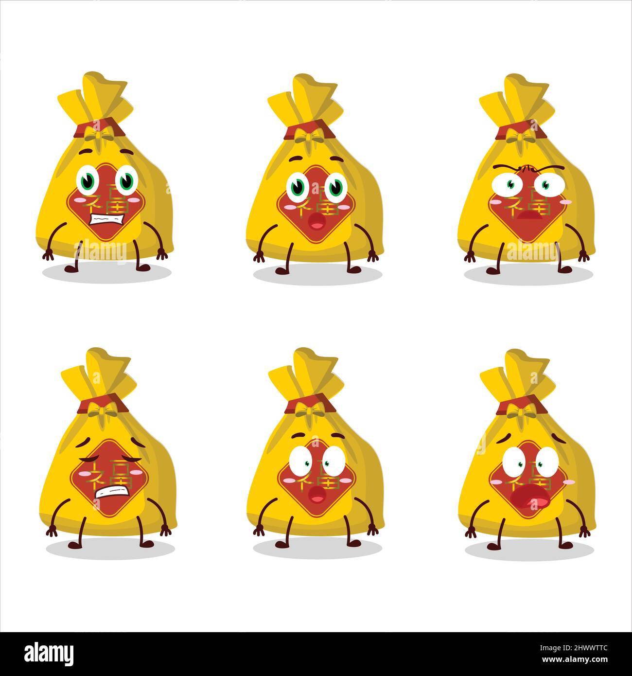 Character cartoon of yellow bag chinese with scared expression. Vector ...