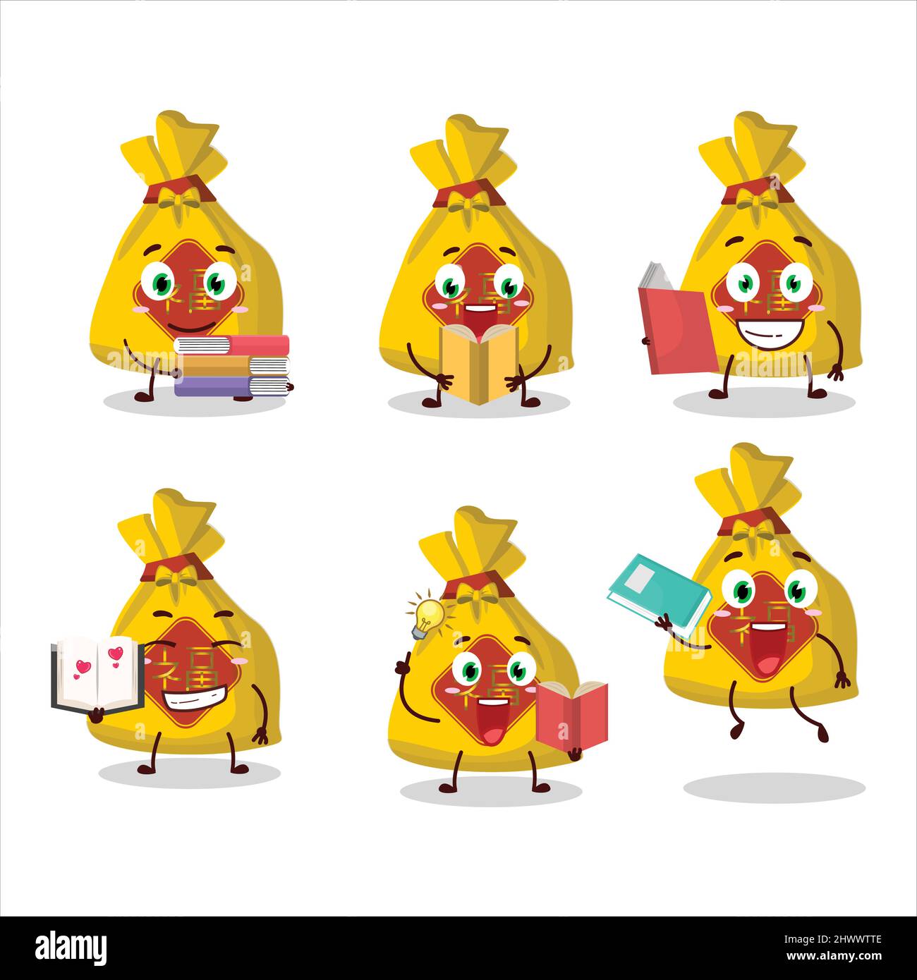 A picture of yellow bag chinese cartoon character concept reading an ...