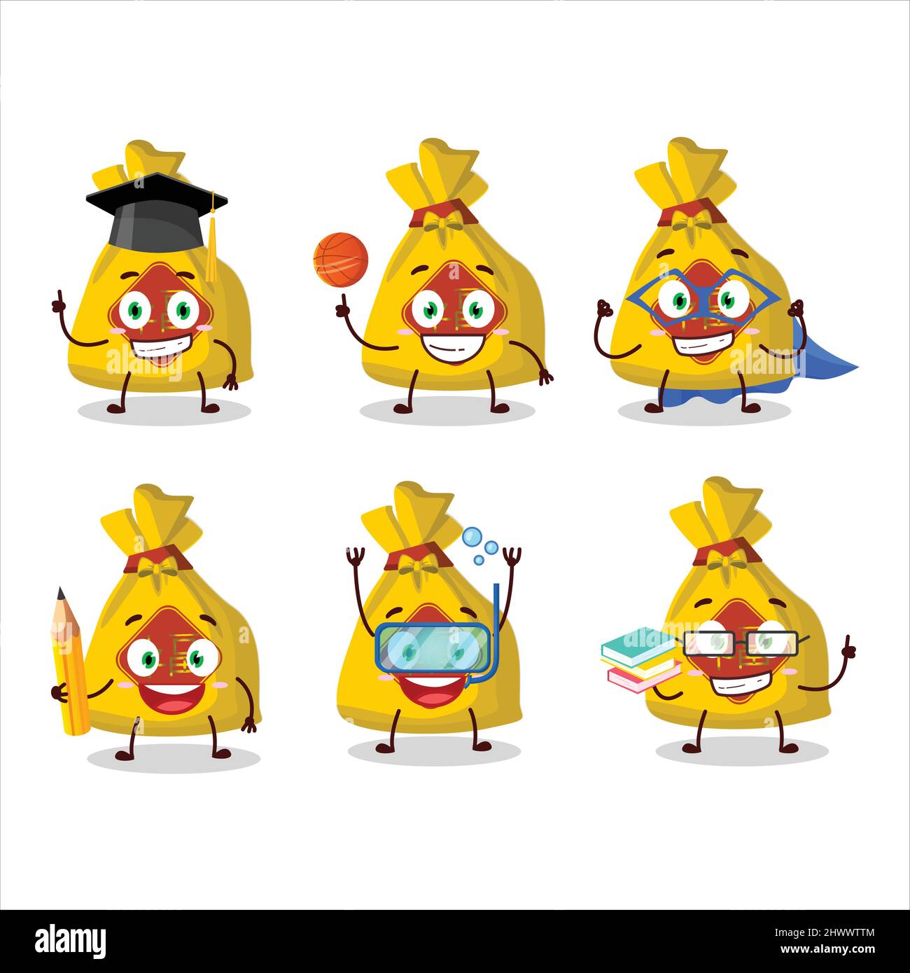 School student of yellow bag chinese cartoon character with various ...