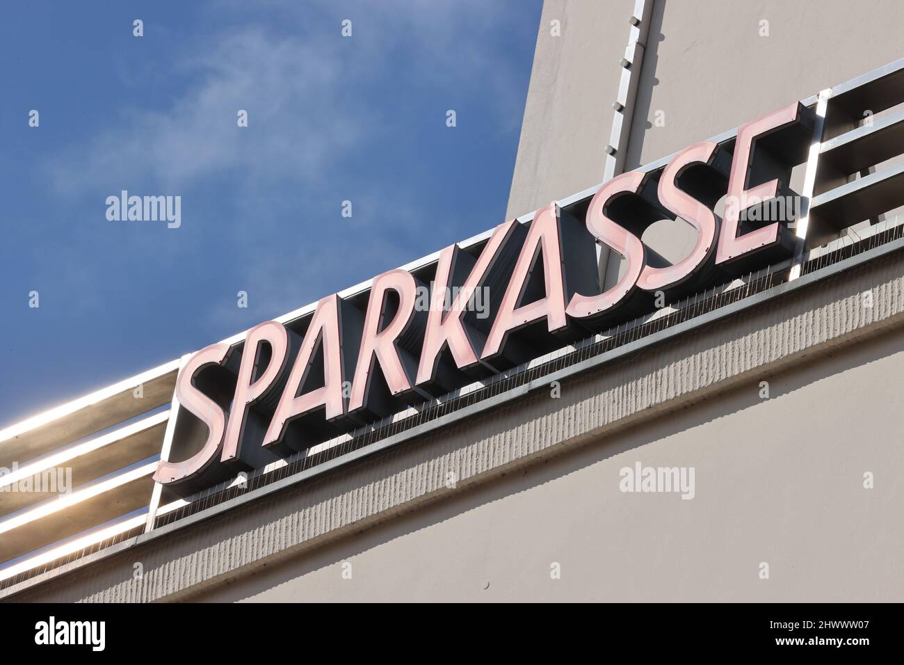 Gera, Germany. 07th Mar, 2022. The lettering "Sparkasse" is on the main ...