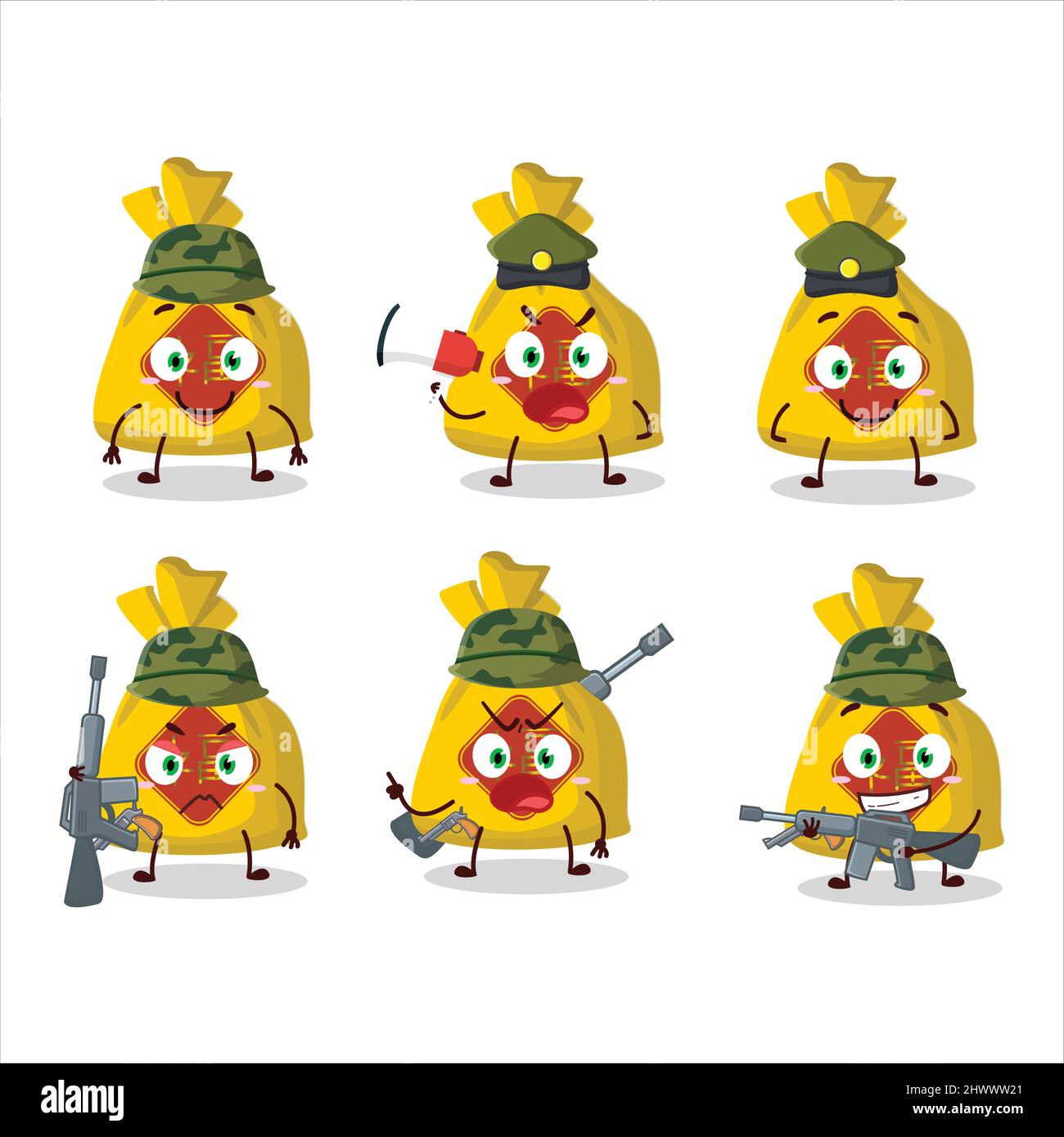 A charming soldier yellow bag chinese cartoon picture bring a gun ...