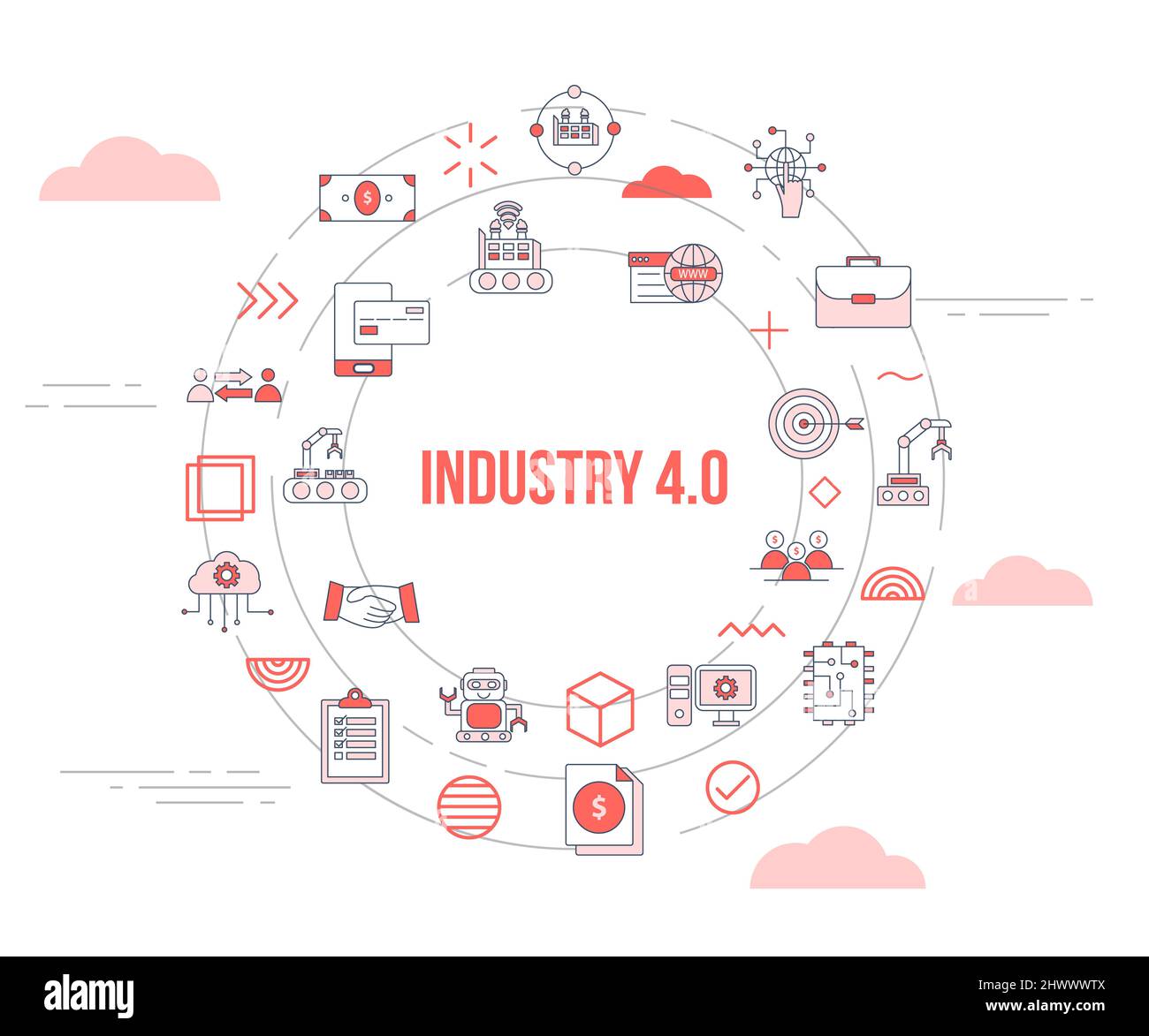 industry 4.0 concept with icon set template banner and circle round ...