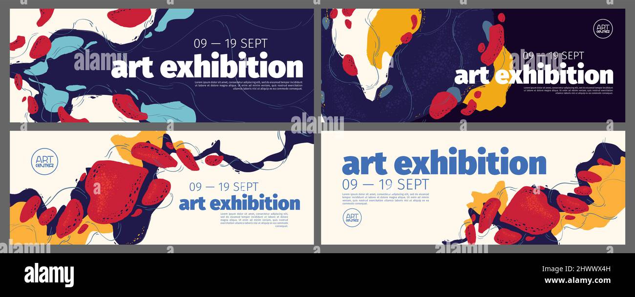 Art exhibition banners set, invitation to modern exposition. Abstract ...