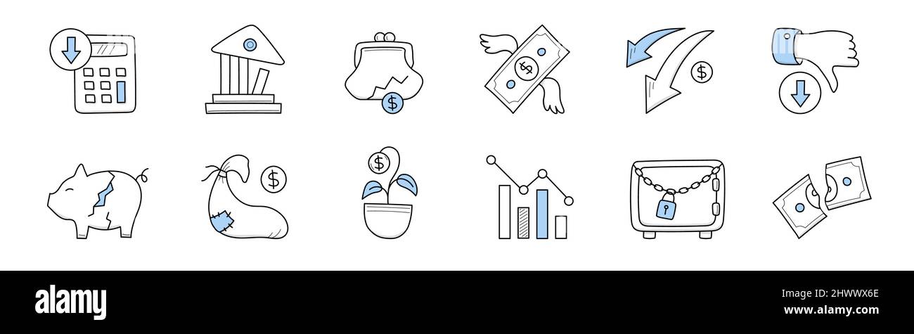 Financial crisis icons. Concept of decrease economy, bankruptcy ...