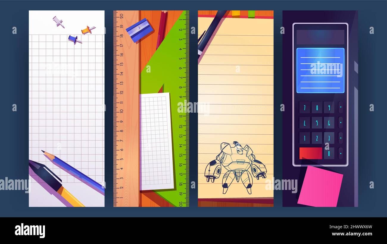 School bookmarks cartoon design with robot transformer drawing sketch ...