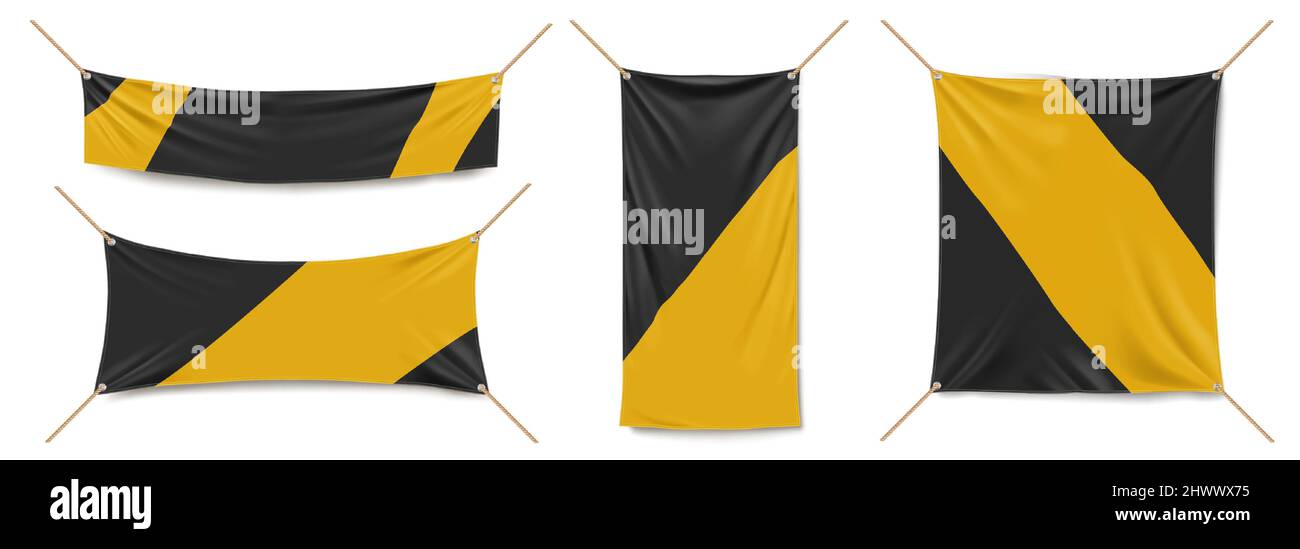 Vinyl banners, canvas posters hanging with ropes template. Vector ...