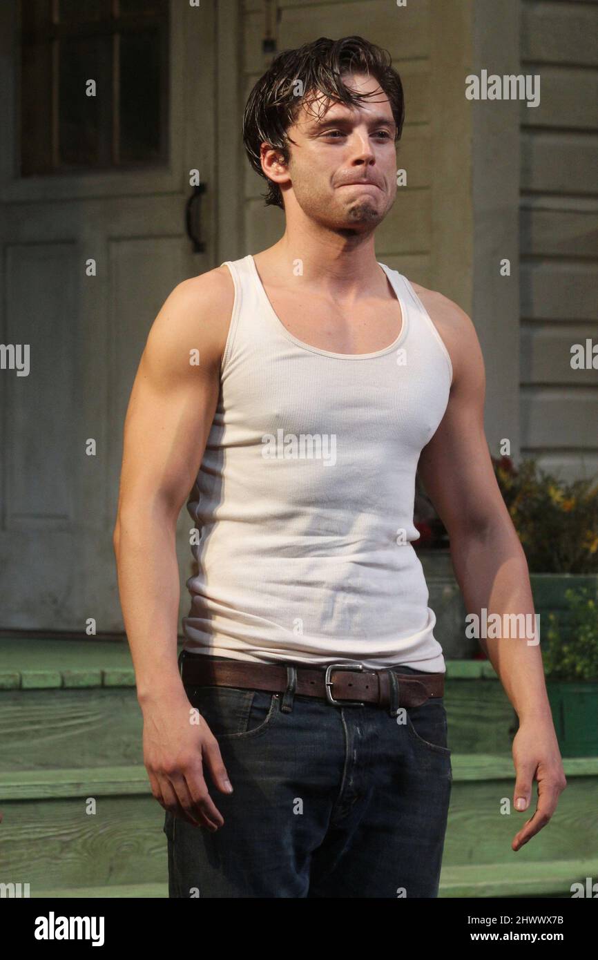 Sebastian Stan taking his opening night curtain call in the Roundabout ...