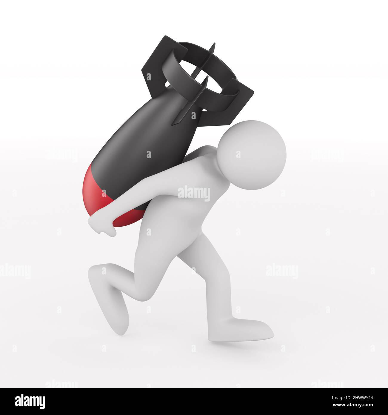 Man carry aerial bomb on white background. Isolated 3D illustration ...