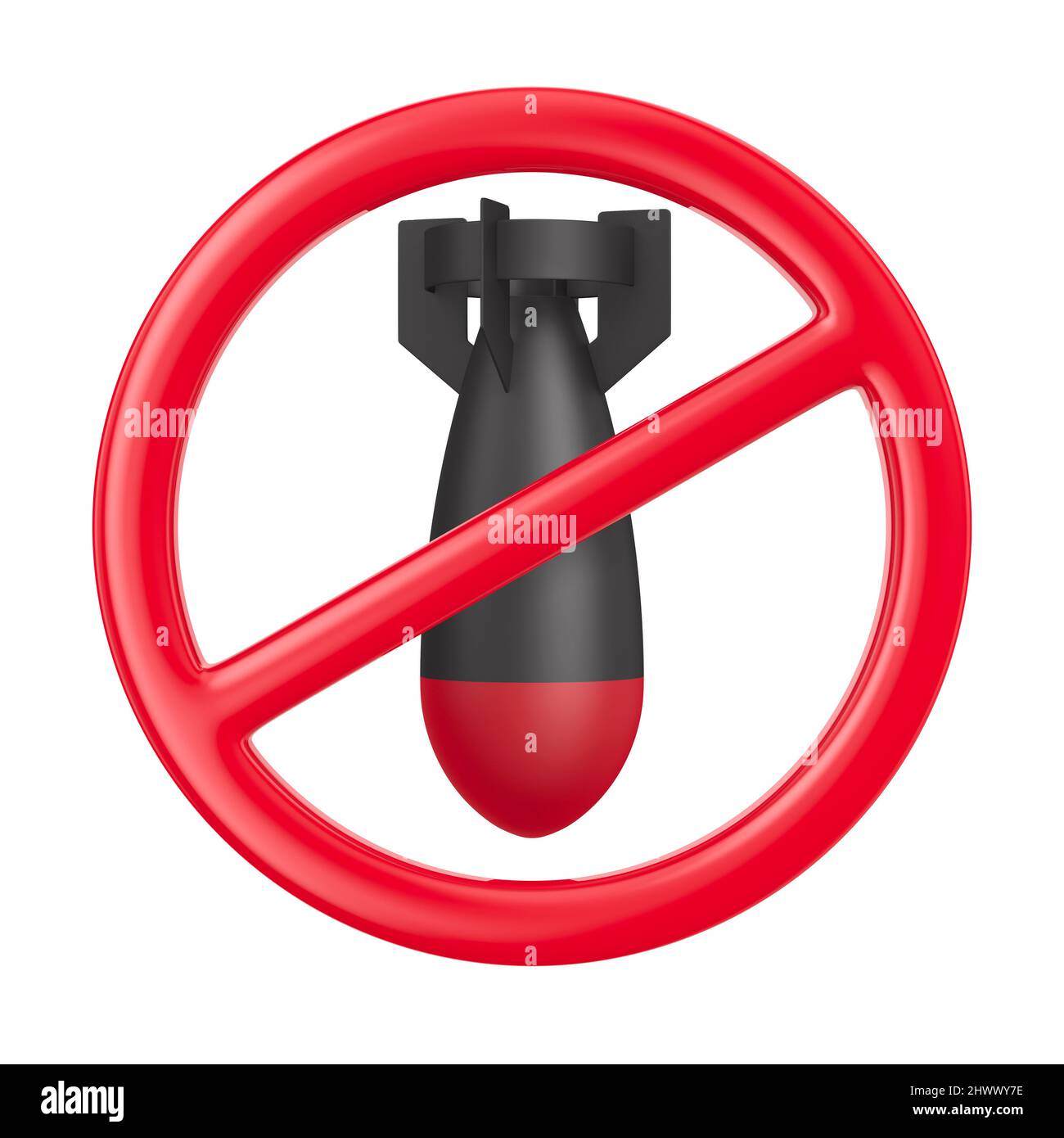 Stop war. Aerial bomb and sign forbidden on white background. Isolated ...