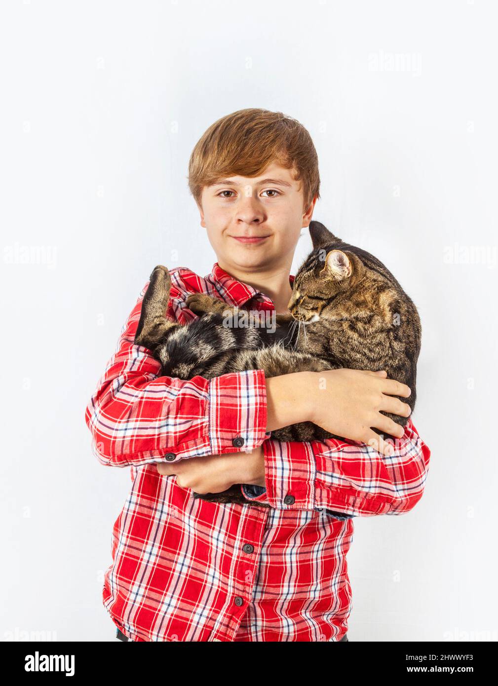 cute boy hugging with his cat Stock Photo - Alamy