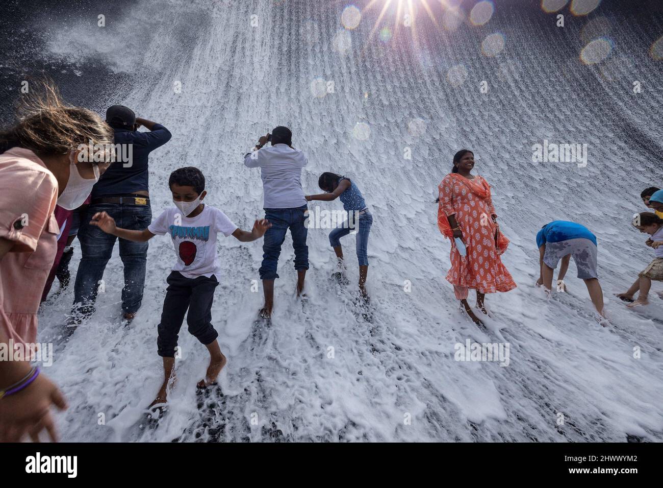 Visitors at Surreal, ‘The Water Feature’, at Expo 2020 site, near Dubai ...
