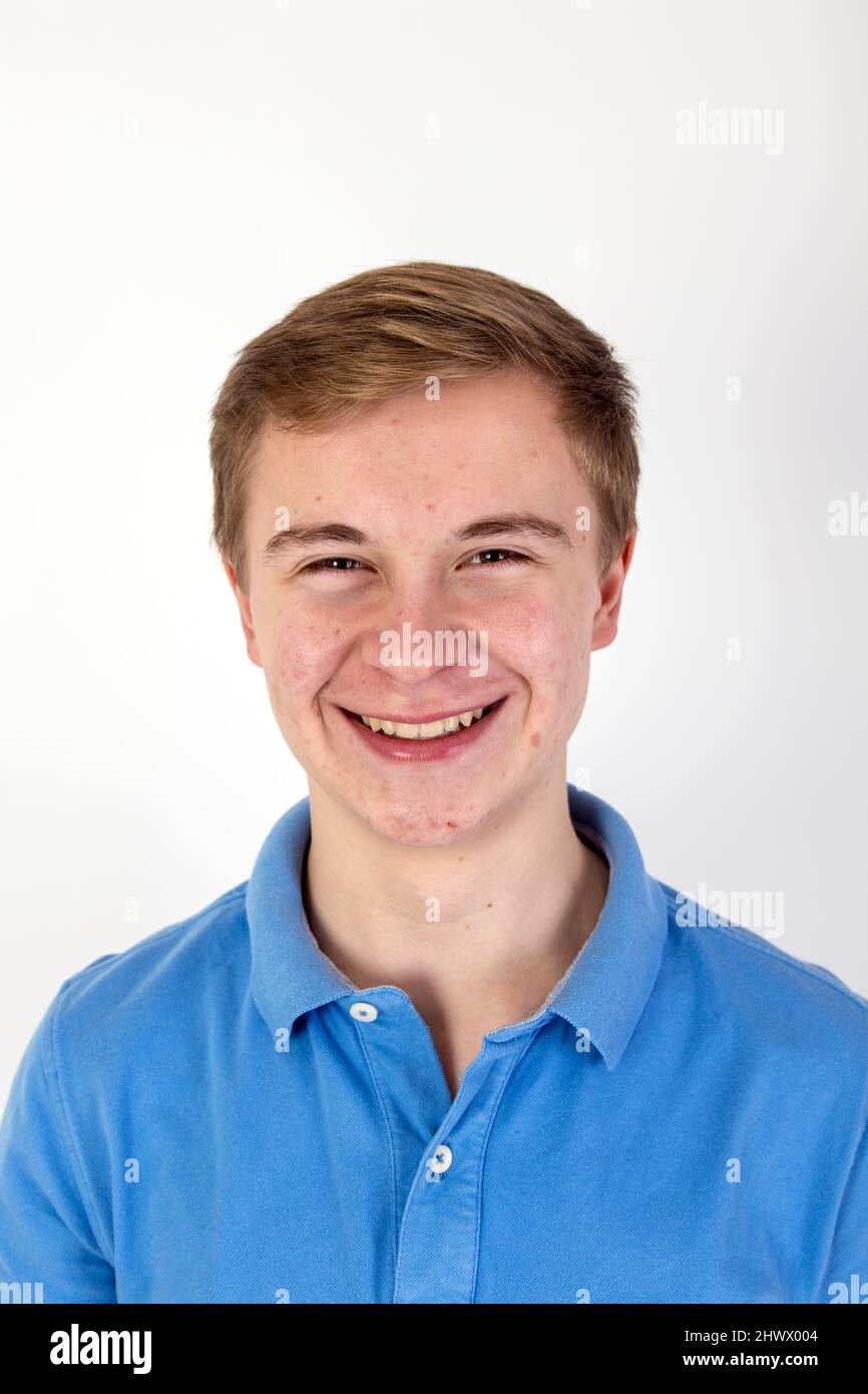 teenager boy of 16 years of European appearance feels joy, portrait ...