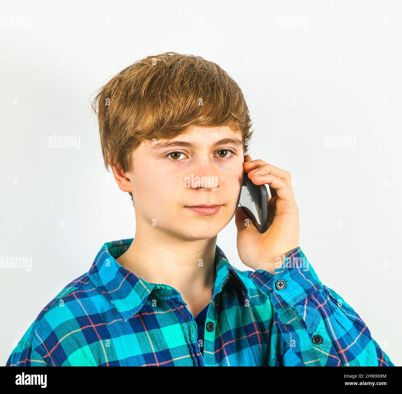 boy using a modern mobile phone Stock Photo - Alamy