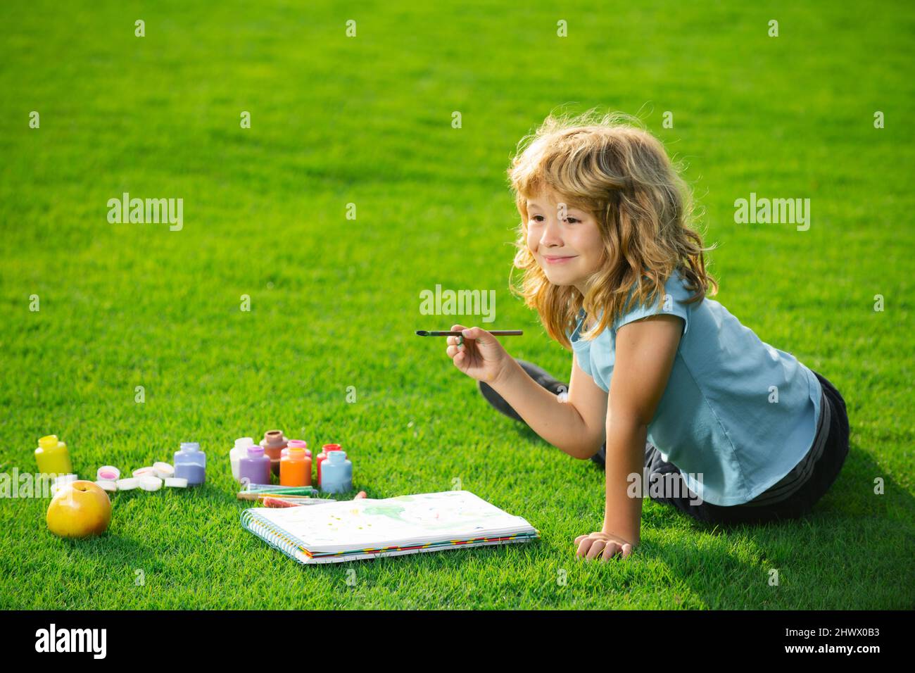Children creative, developing imagination, creativity. Portrait of ...