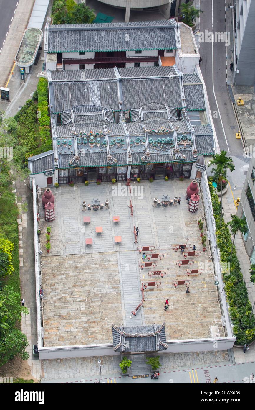 Aerial view of Yueh Hai Ching Temple, one of the oldest Teochew Chinese temple in Singapore ...