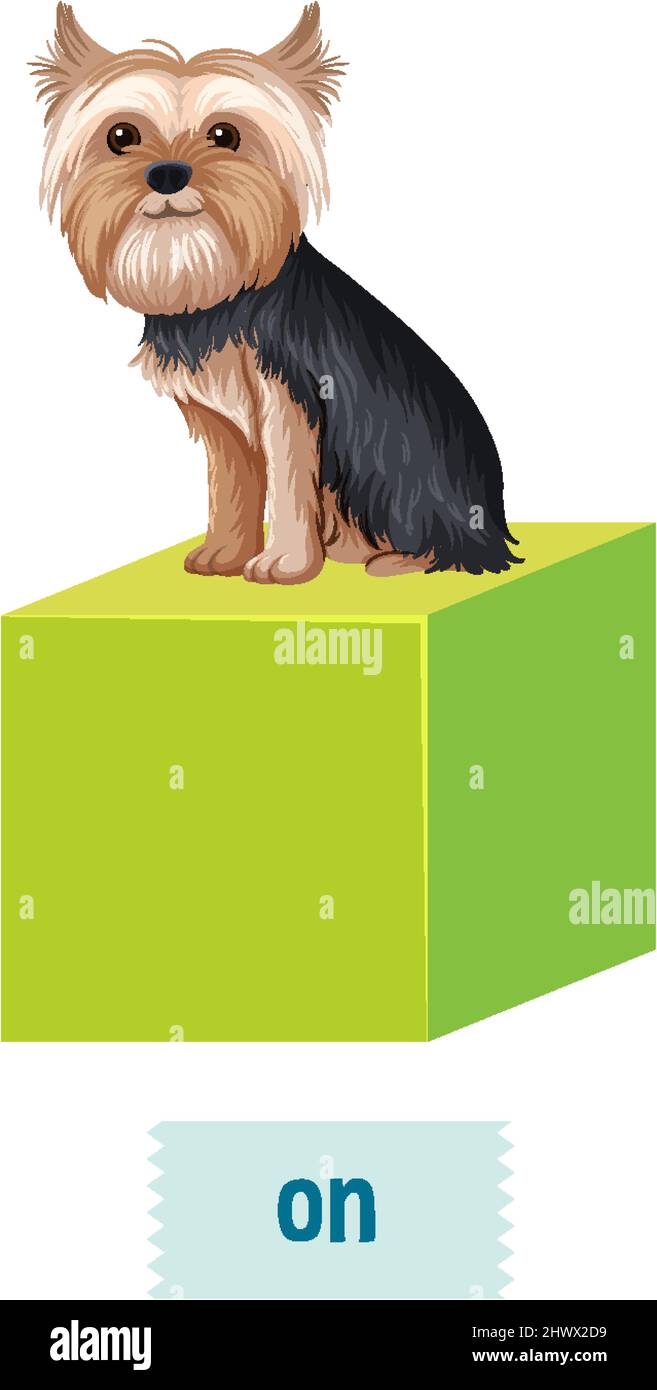 Prepostion wordcard design with dog on box illustration Stock Vector ...