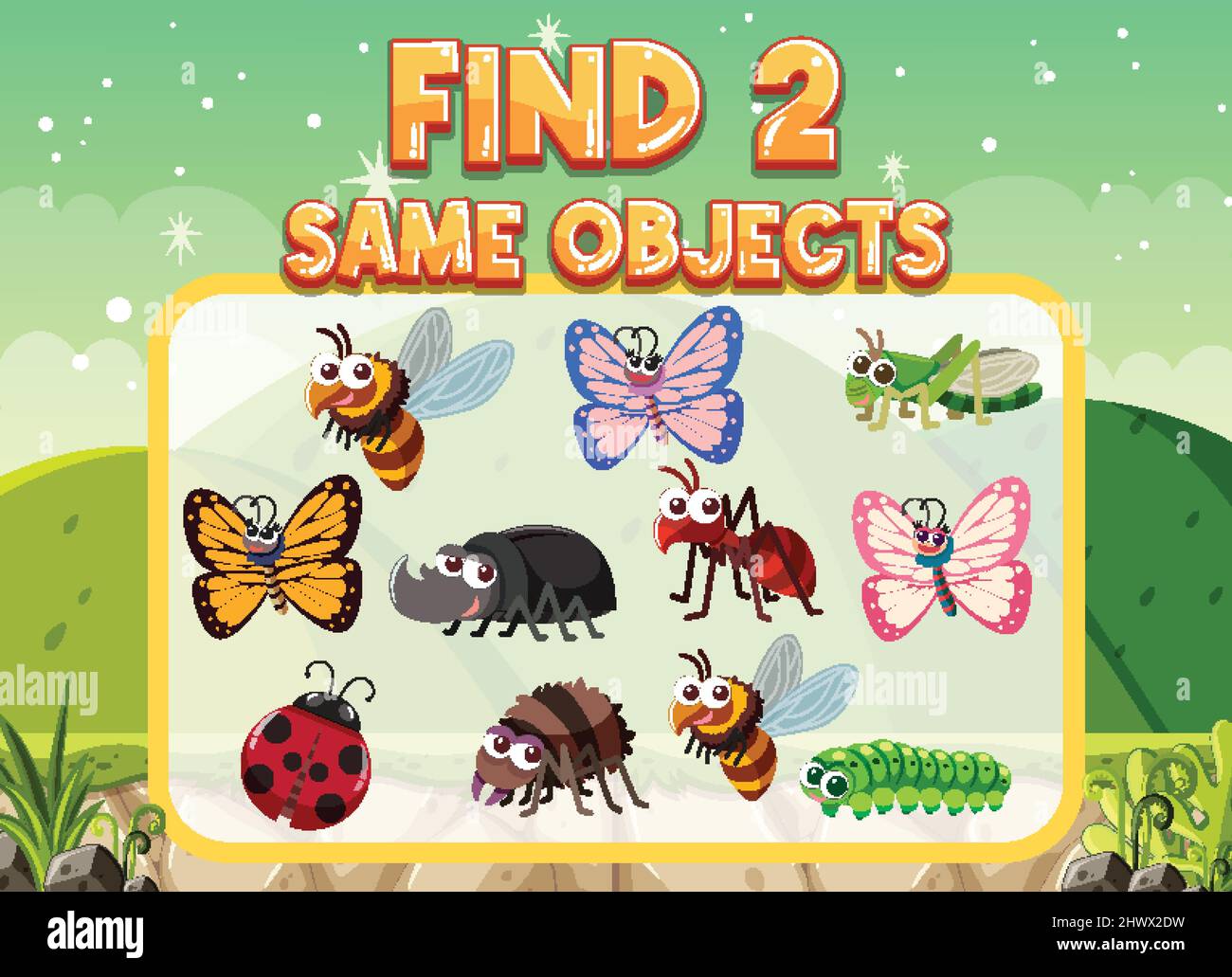 Find 2 same object worksheet for children illustration Stock Vector ...