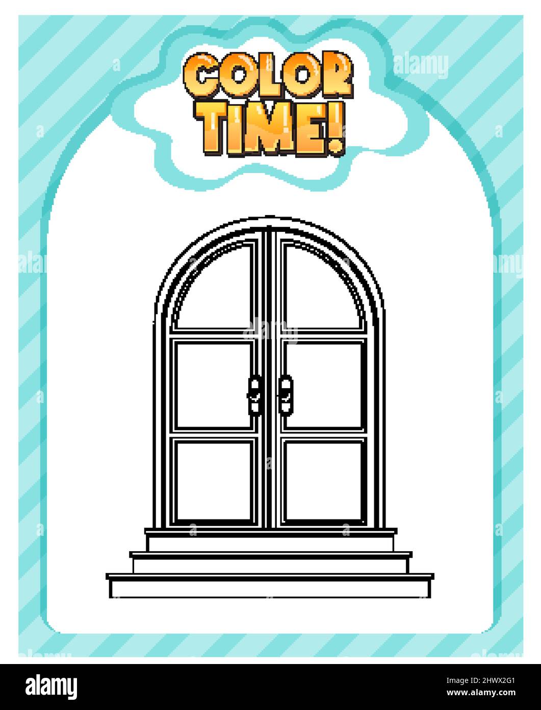 Worksheets template with color time! text and window outline ...