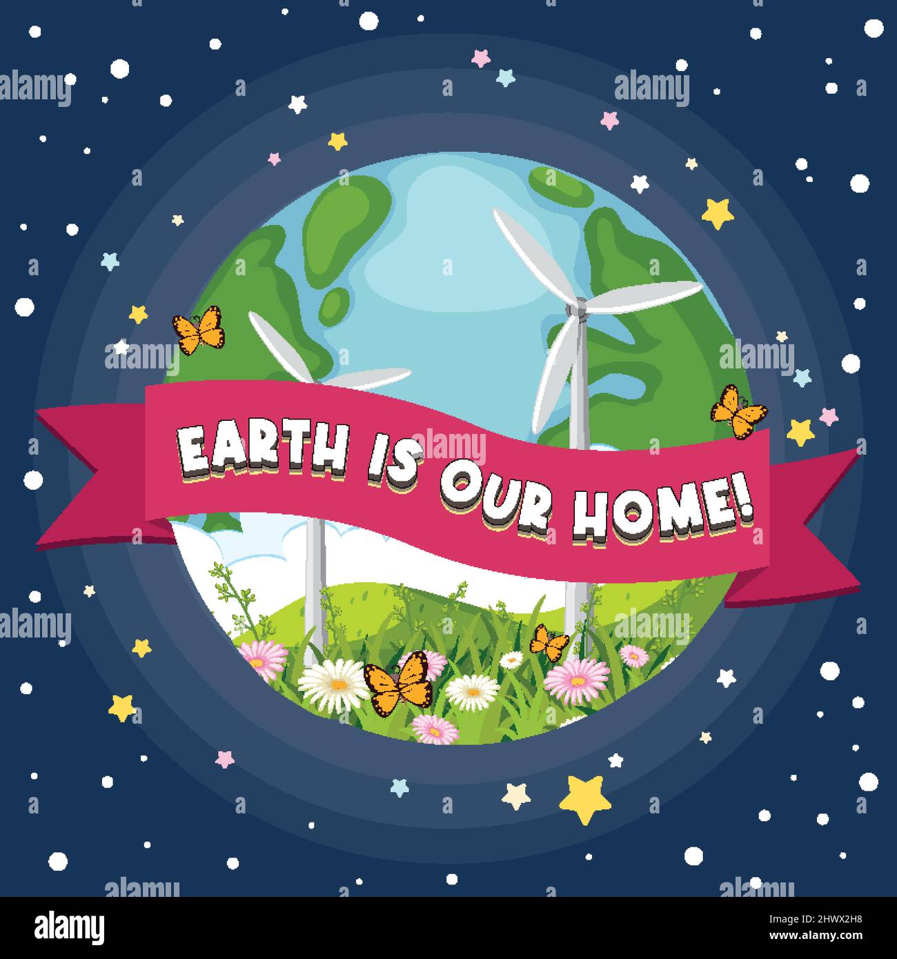 Earth is our home banner on earth planet illustration Stock Vector ...