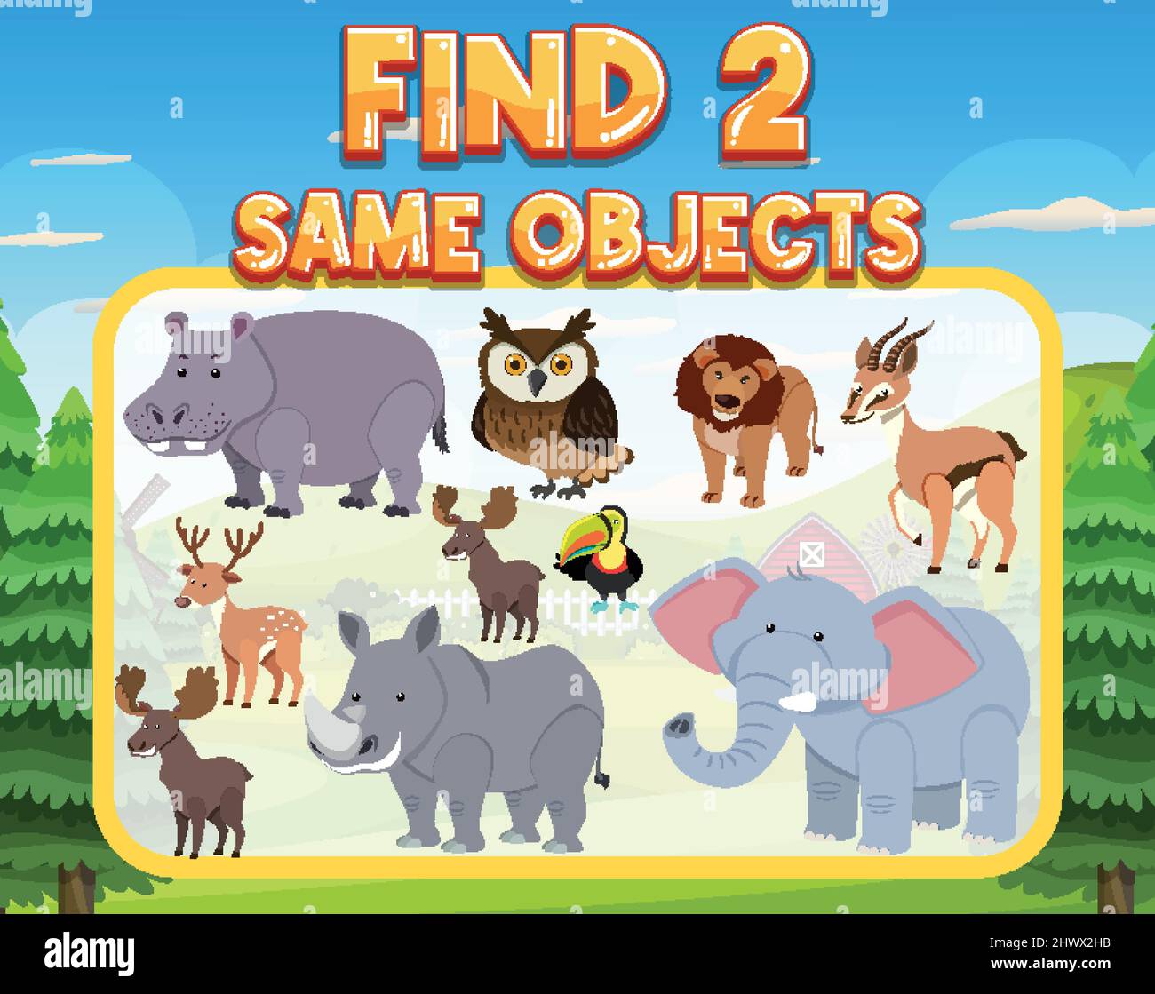 Find 2 same object worksheet for children illustration Stock Vector ...