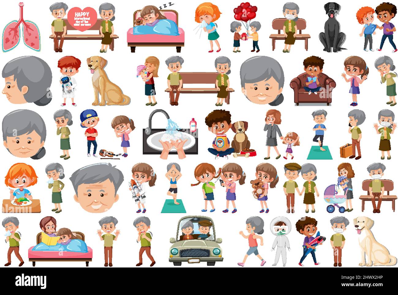 Set of different activities people in cartoon style illustration Stock ...