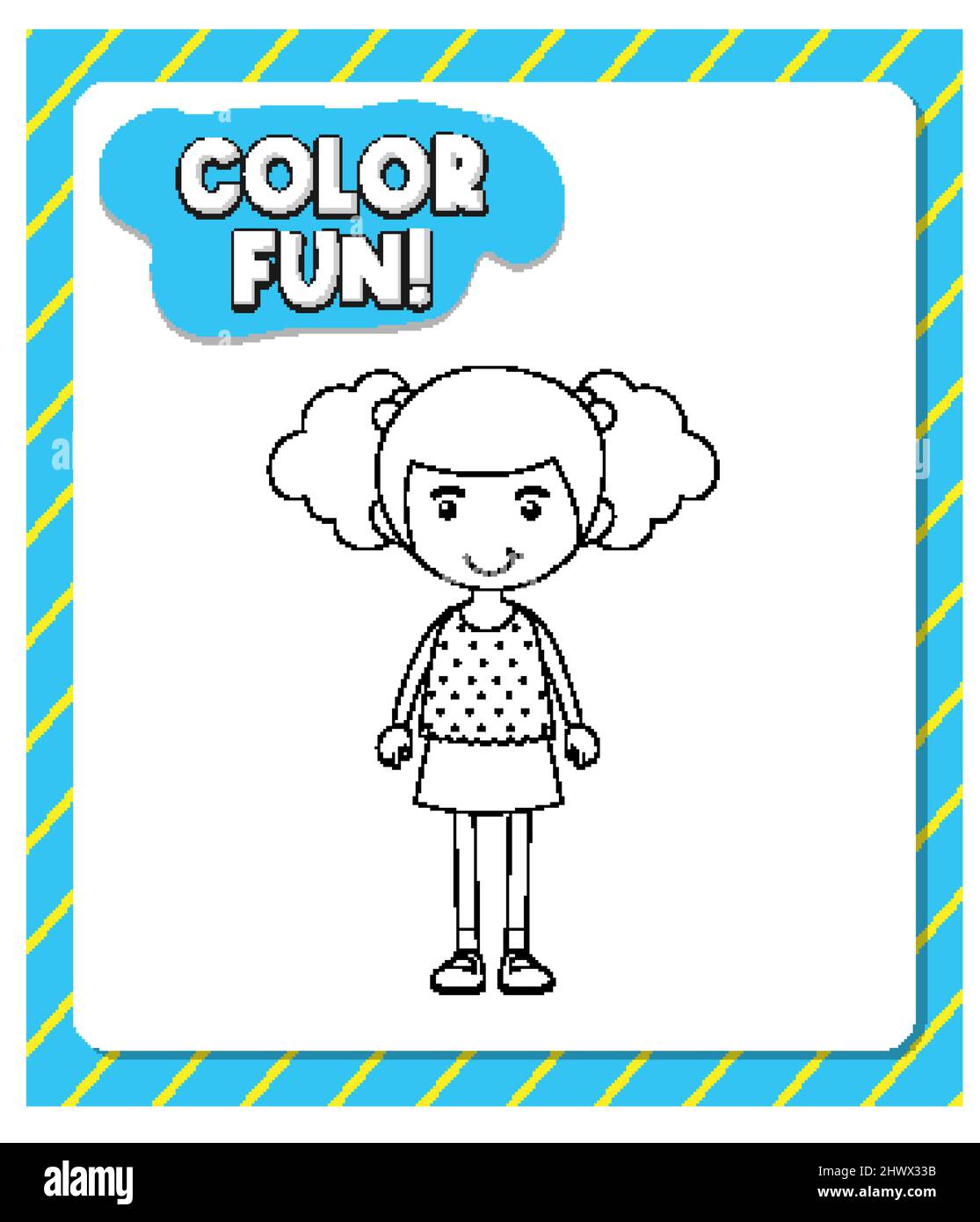 Worksheets template with color fun! text and girl outline illustration ...