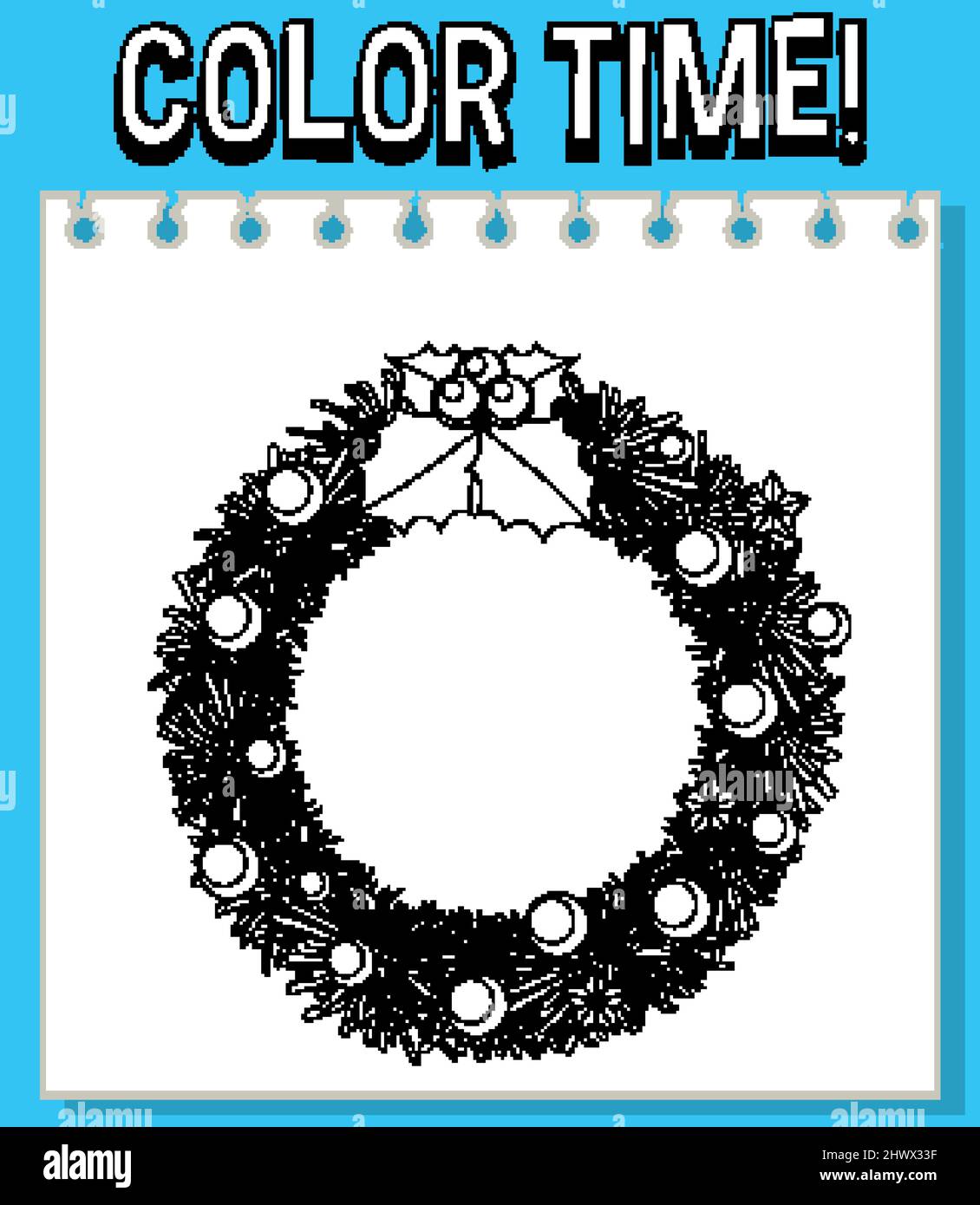 Worksheets template with color time! text and Christmas wreath putline ...