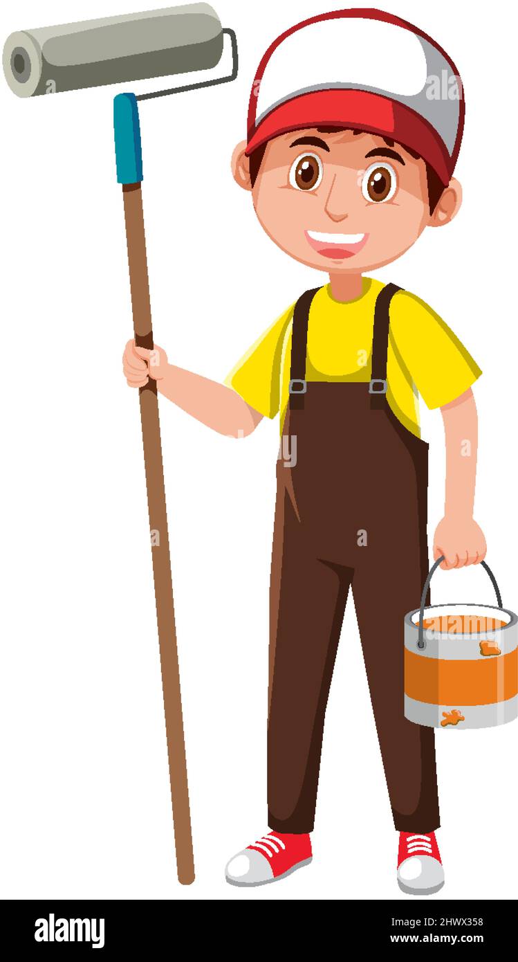 A male painter cartoon character on white background illustration Stock ...