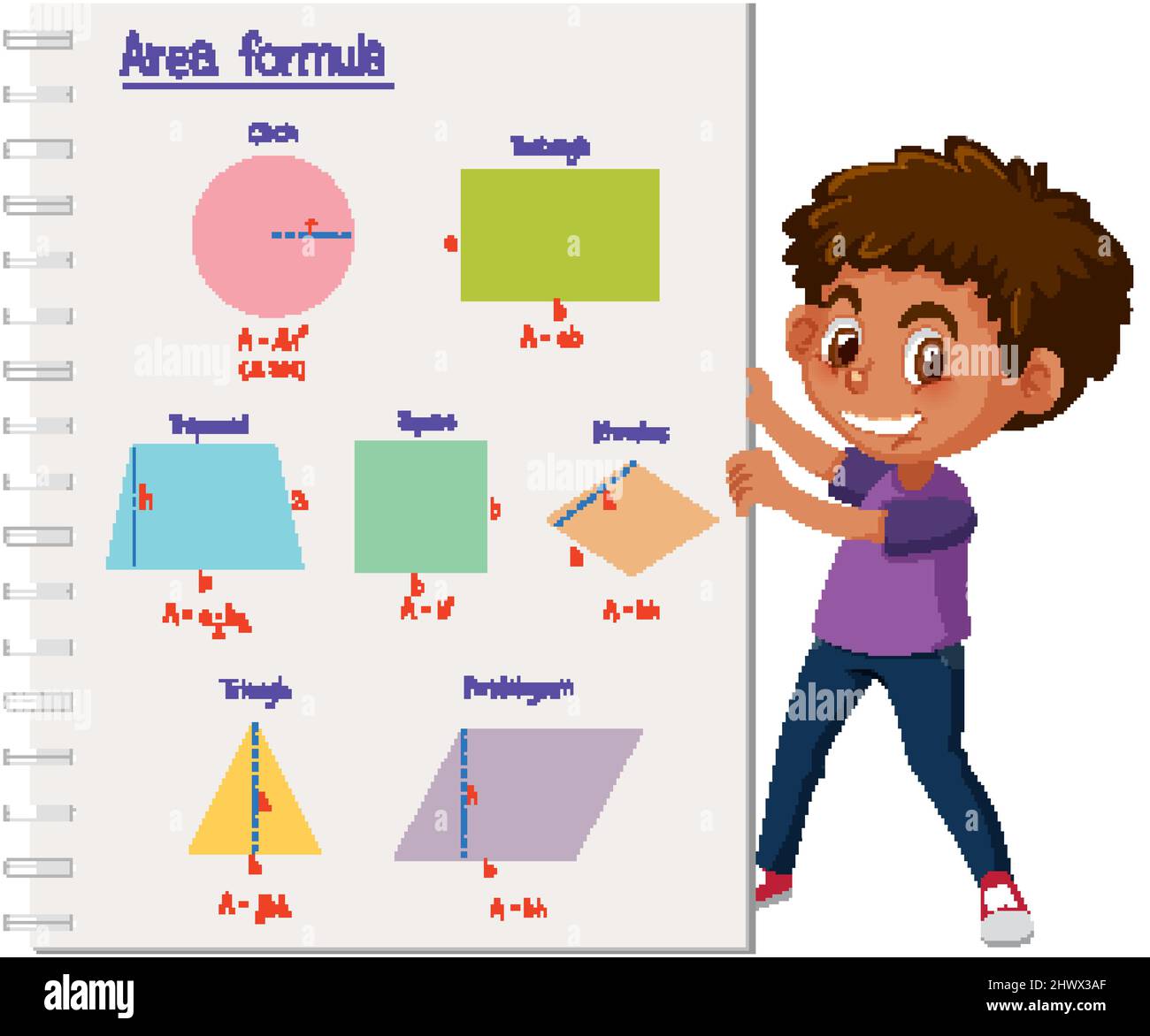 Boy with area formula note illustration Stock Vector Image & Art - Alamy