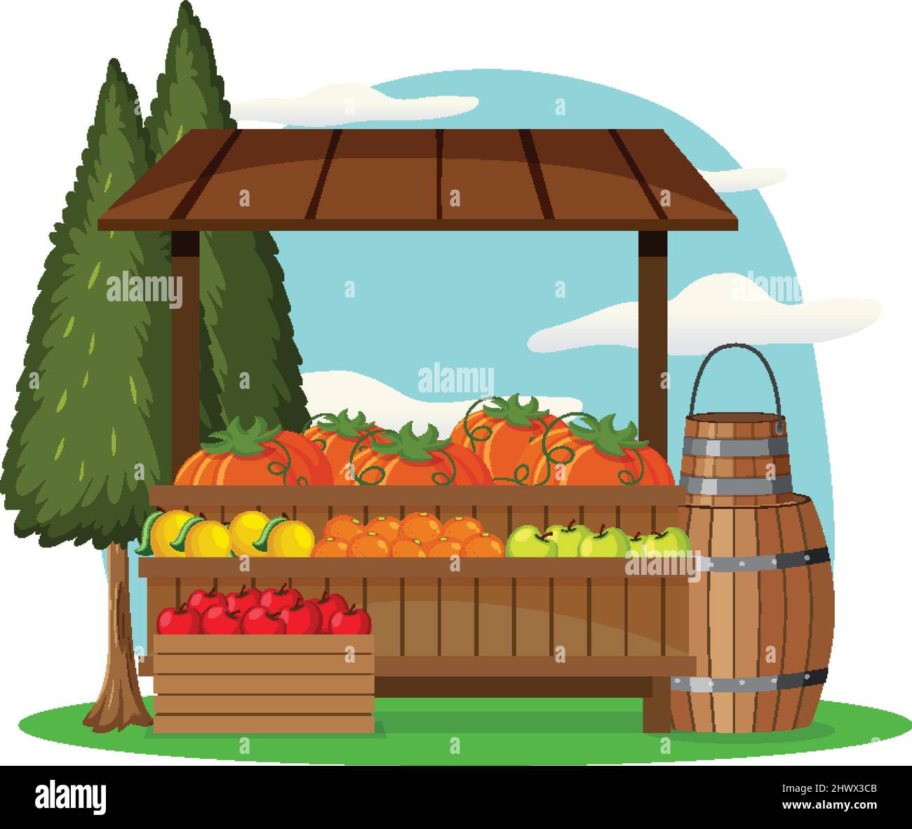 Flea market concept with fruit store illustration Stock Vector Image ...