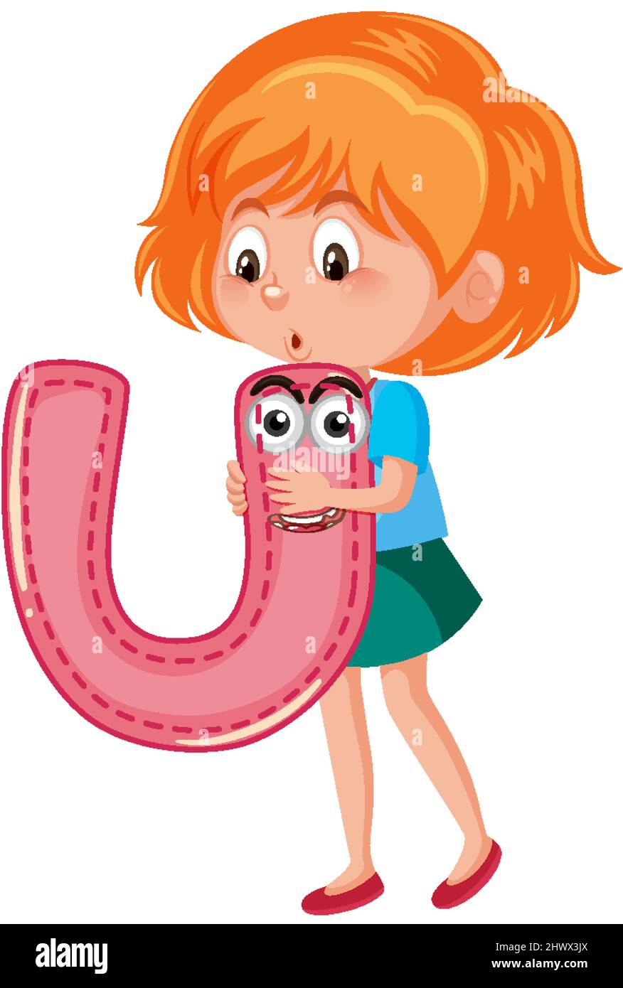 A girl holding alphabet letter on white background illustration Stock ...