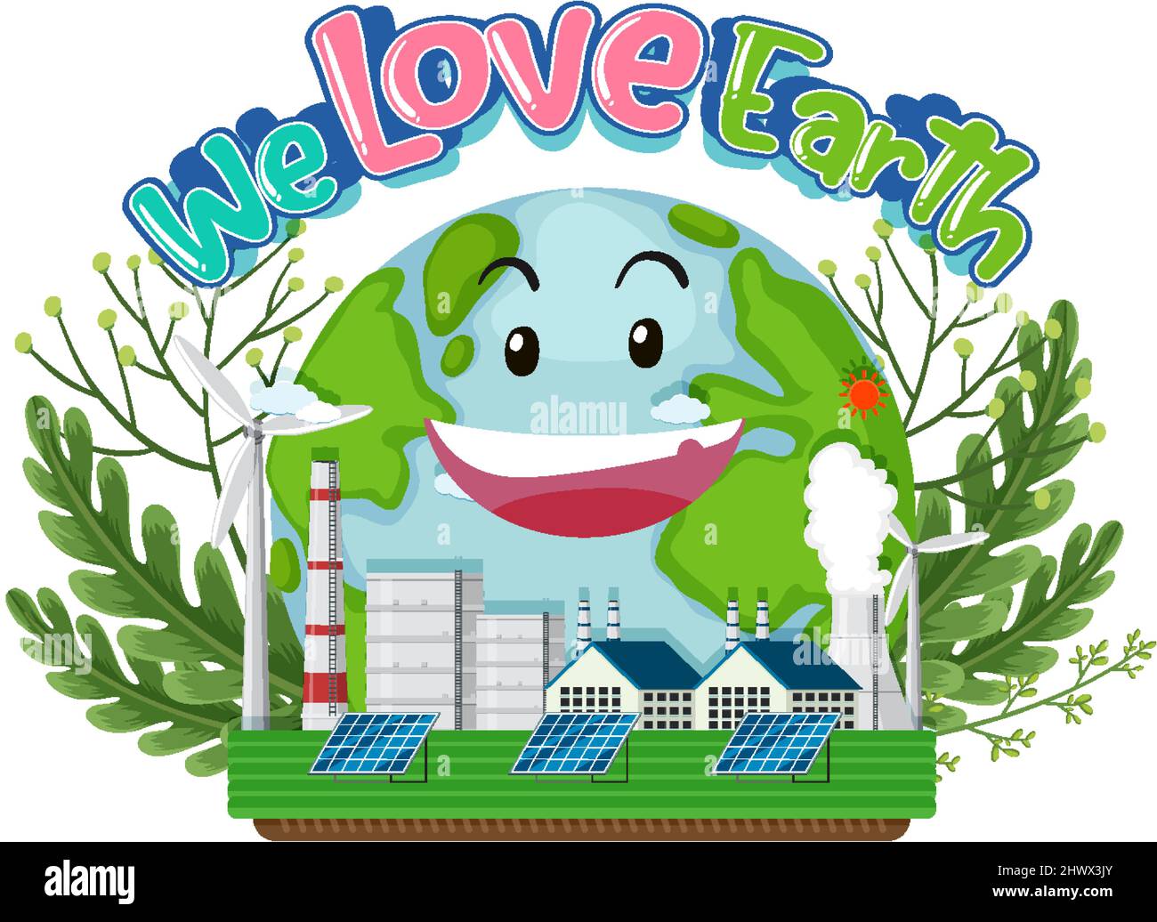 We Love Earth logo design with smiley earth illustration Stock Vector ...