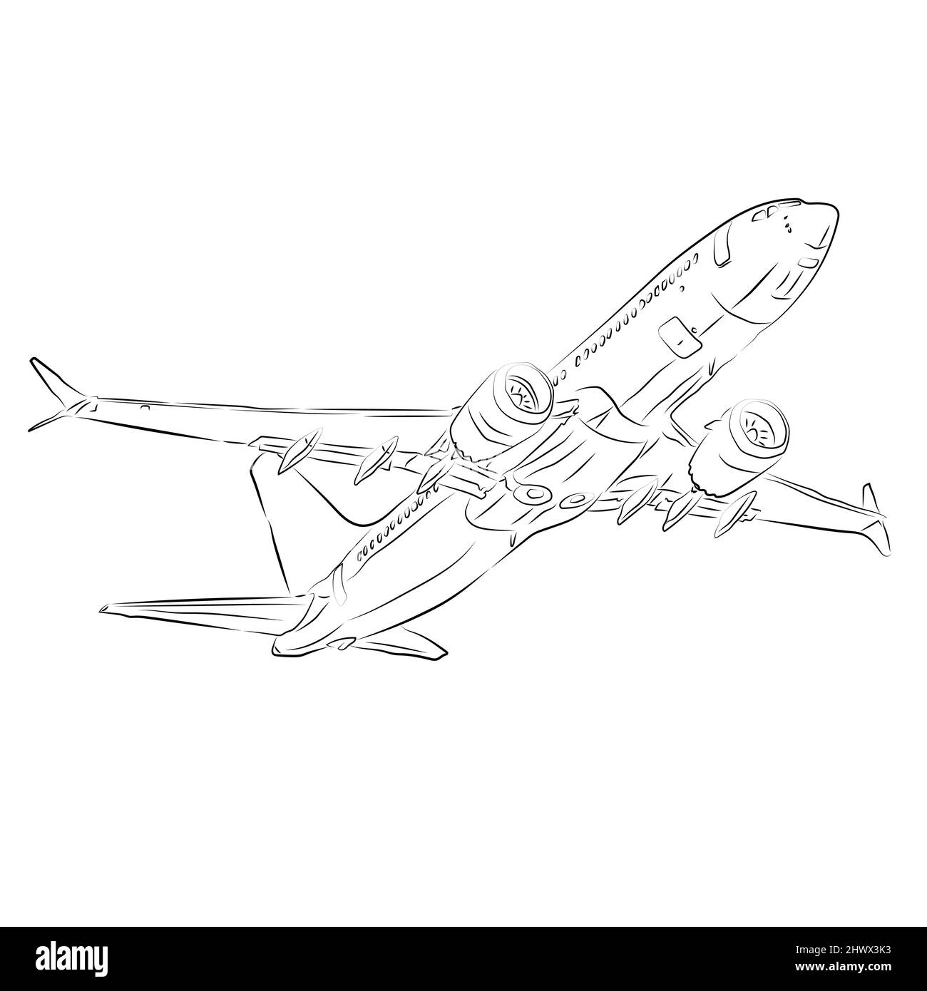 Drawing of a passenger airplane with a view from below. The concept of ...