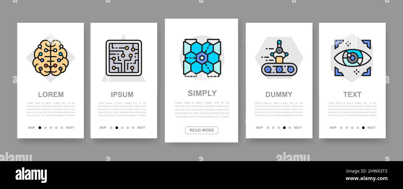 Artificial Intelligence vertical banners set. Modern thin line flat icons for website menu ...