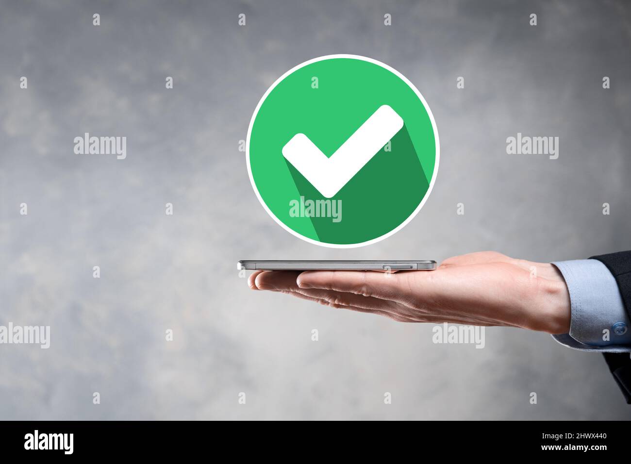 Hand holds green icon Check mark,Check Mark Sign, Tick Icon,right sign ...