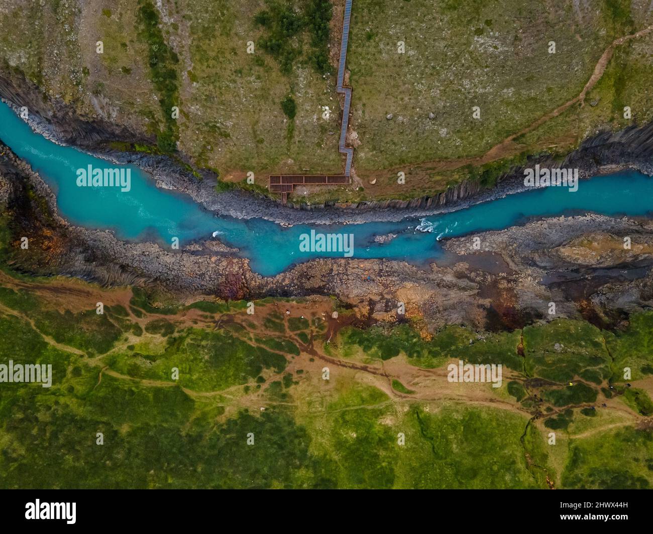 Beautiful aerial view of the studlagil canyon, and the largest number ...